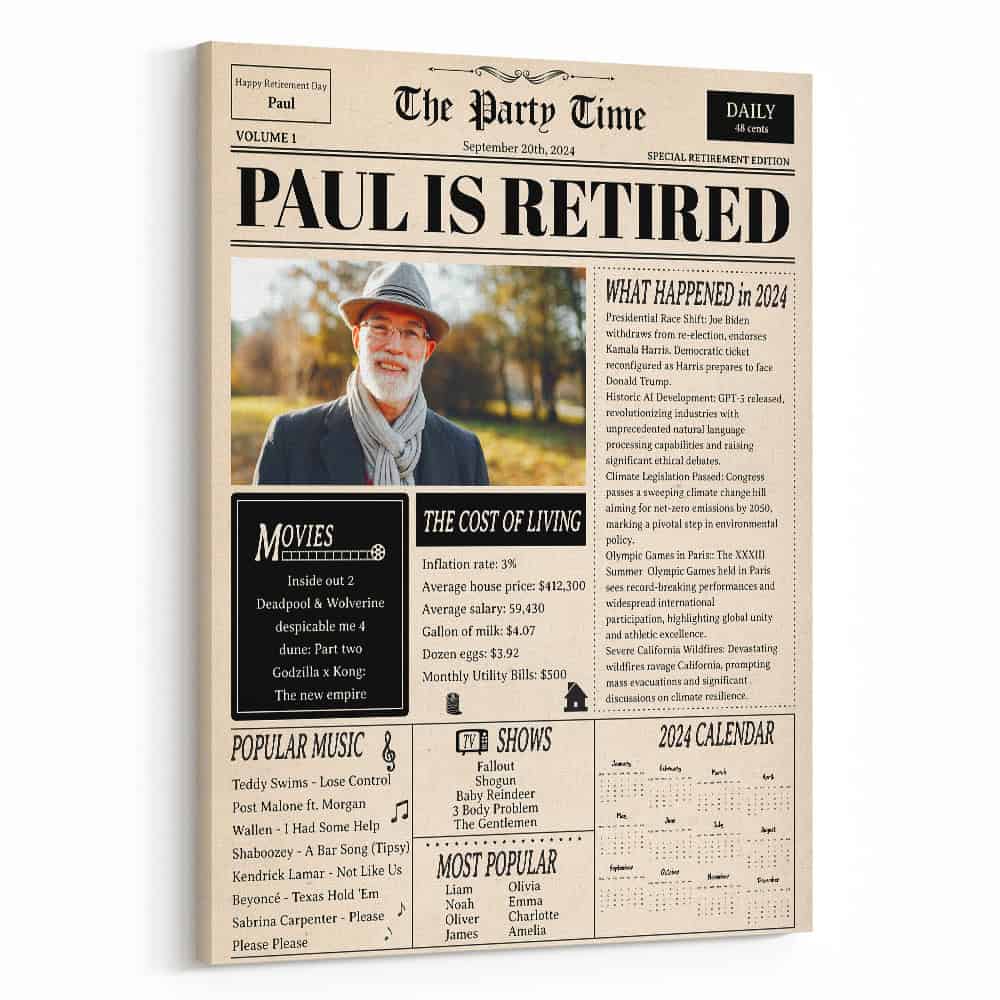 Retirement Newspaper Vintage Canvas Print | 365Canvas