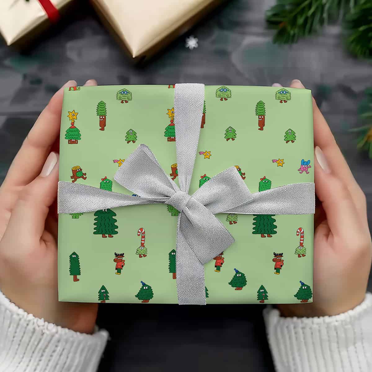 We Wish You A Meowy Green Christmas Wrapping Paper | 365Canvas